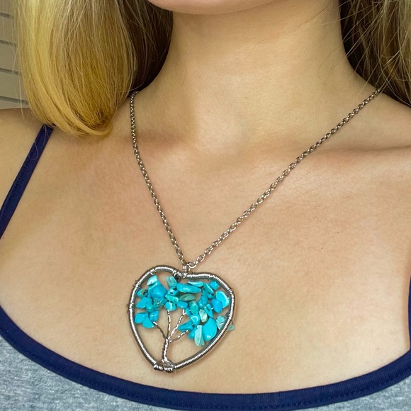 Hand Crafted | Jewelry | Turquoise Tree Of Life Crystal Heart Necklace ...
